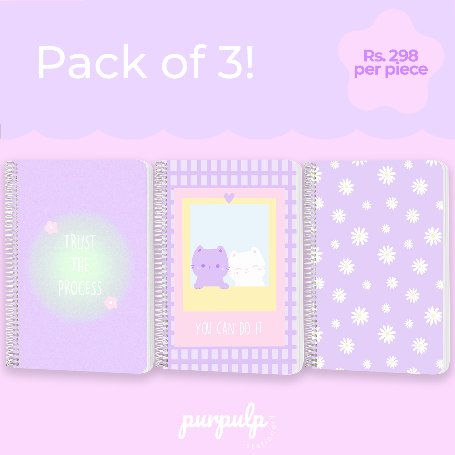 A4 spiral notebooks Bundle - "Trust the process", "Daisy Dream" & "You ...